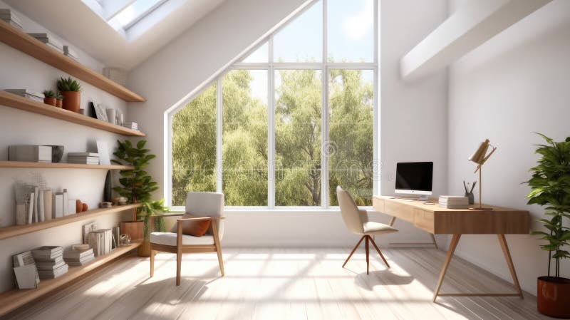 White Interior of Workplace at Home Office for Remote, Work Bright ...