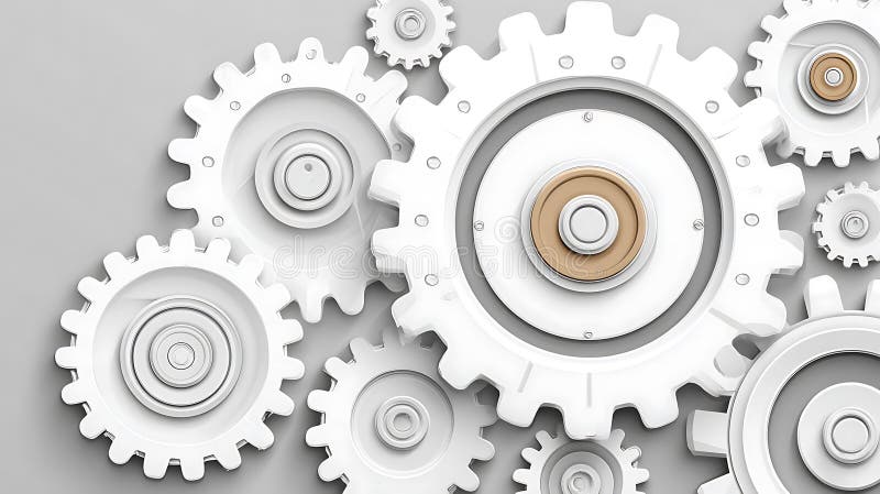 White Interlocking Gears Mechanism on Grey Background Stock ...