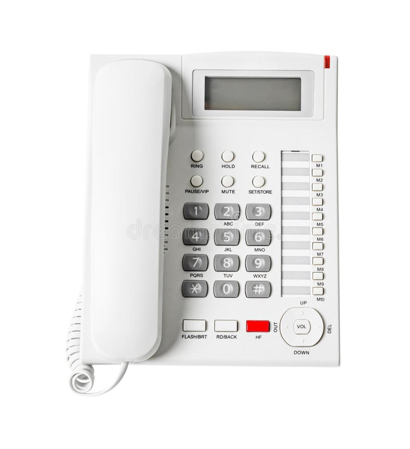 White Office Desk Phone on Blue Background Stock Image - Image of close ...