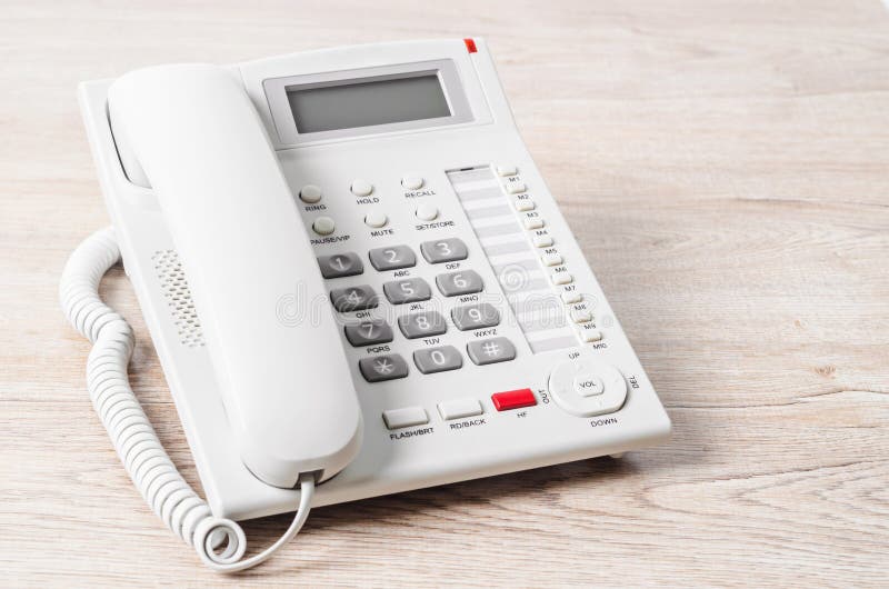 White Office Desk Phone on Blue Background Stock Image - Image of close ...