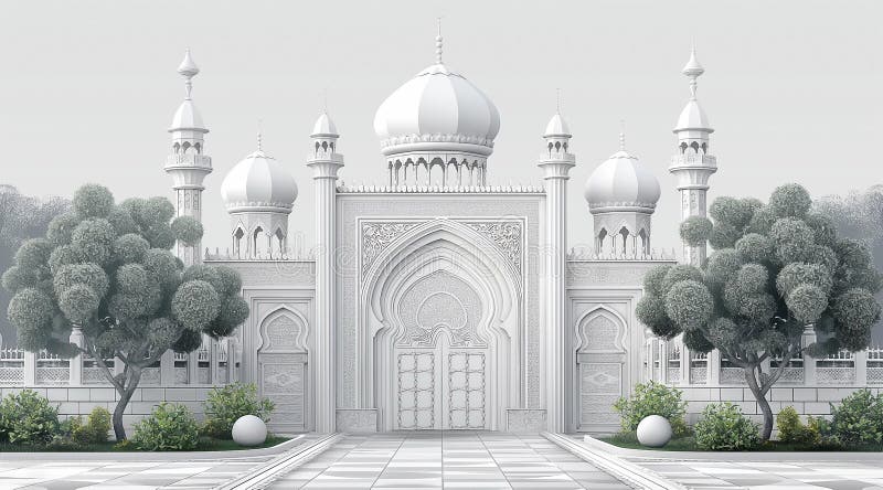 White Islamic Gate in the Form of a Mosque with a Round Dome. Mosque ...
