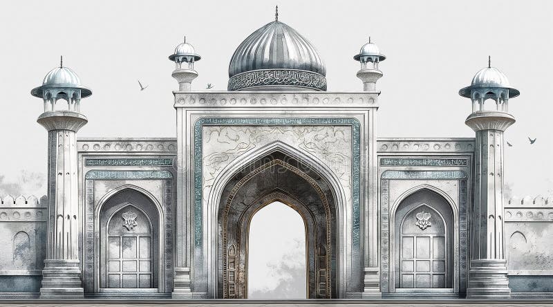 White Islamic Gate in the Form of a Mosque with a Round Dome. Mosque ...