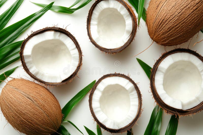 A White Isolated Background Featuring Coconut Tree Leaves with Branches ...