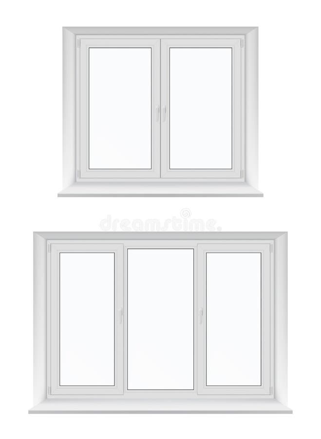 Plastic Windows with White Frames, Glass and Sills Stock Vector ...