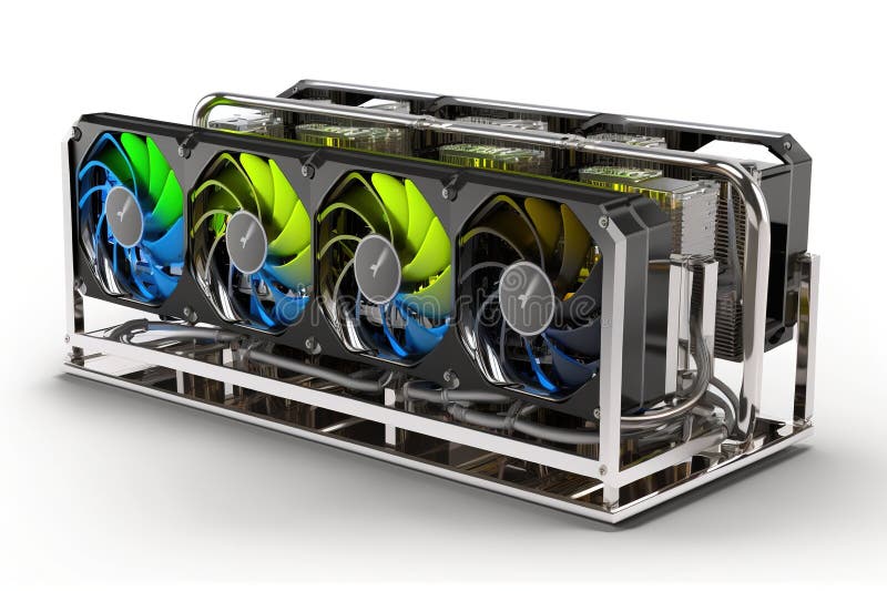 White Isolated Row Standing GPU Cards Graphics Farm Mining Stock ...