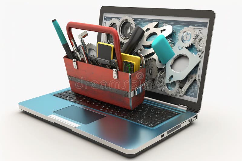 White Isolated Tool Toolbox Laptop Support Online Stock Illustration ...