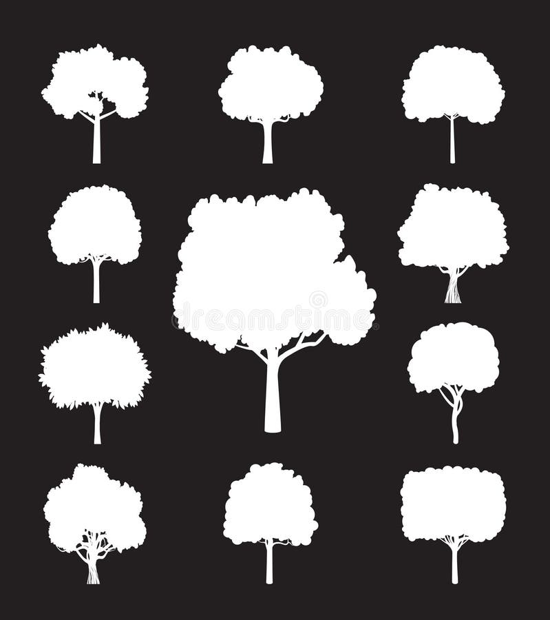 White Isolated Trees on White Background. Vector Outline Icon. EPS ...