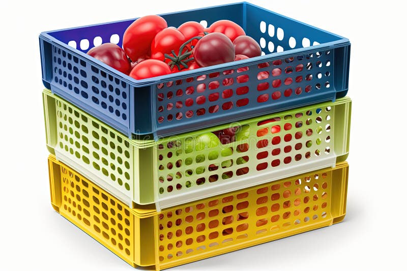 White Isolated Vegetables Fruits Box Crate Plastic Empty Stack Stock ...