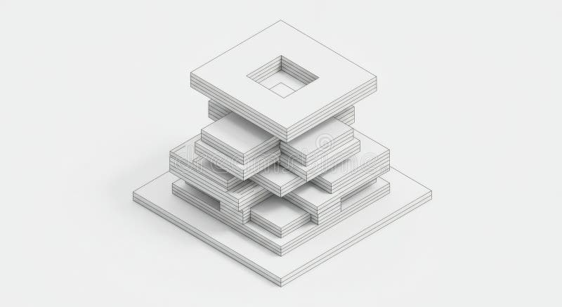 White Isometric Building Model with Geometric Shapes Stock Illustration ...