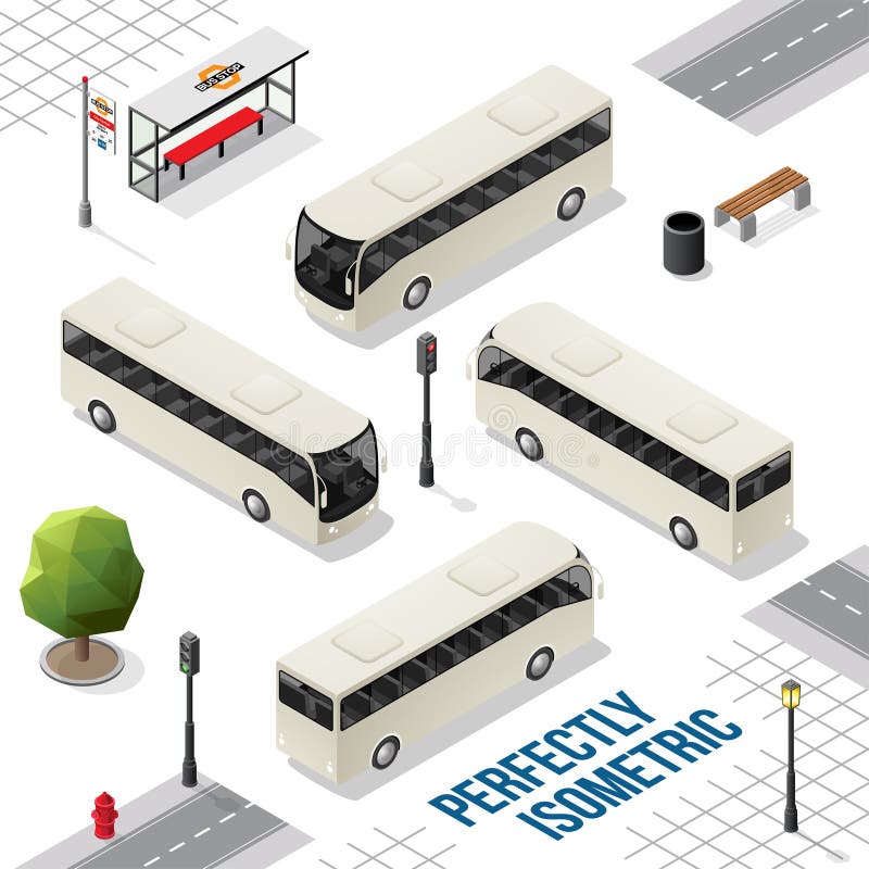 White Isometric Bus from the Front Back Right and Left Stock Vector ...