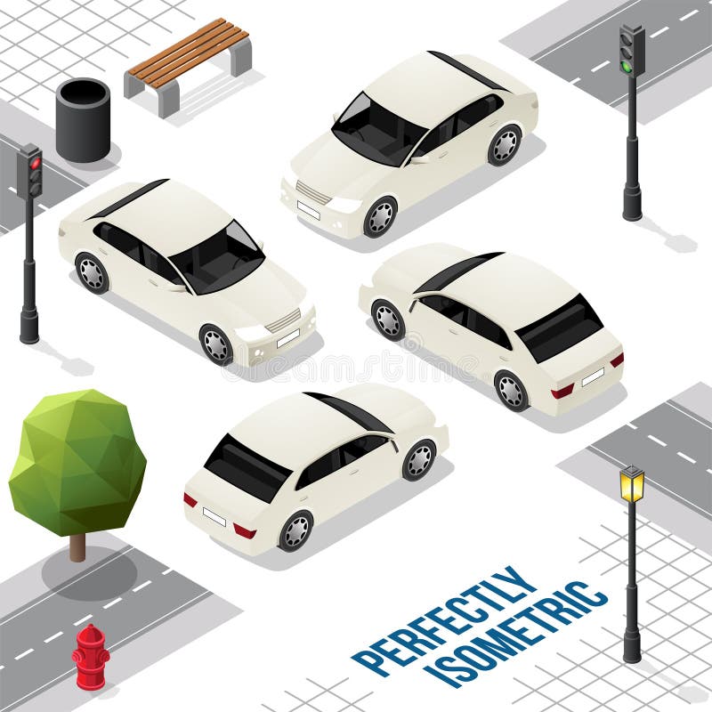 White Isometric Long Car from Front Back Right and Left Stock Vector ...