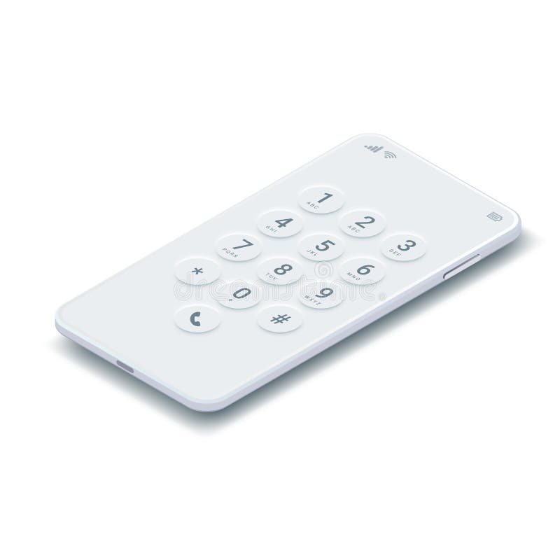 White Isometric Smartphone Mock Up. Dial Screen on Phone Stock Vector ...