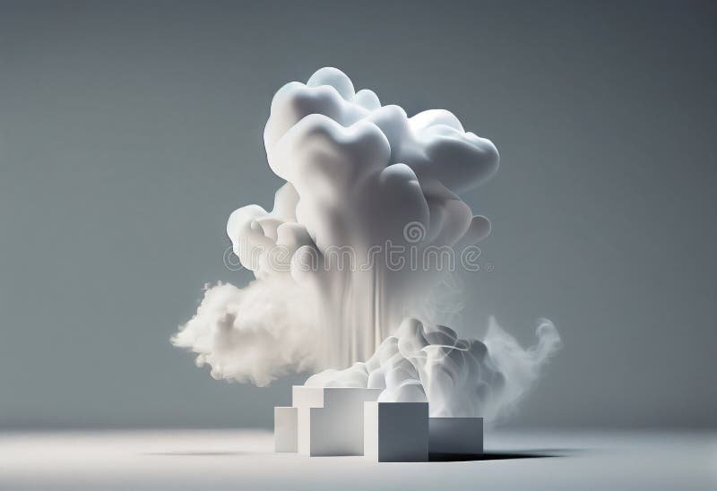 White Ivory Smoke Floating Above Podium Stage Platform. Mock Up ...