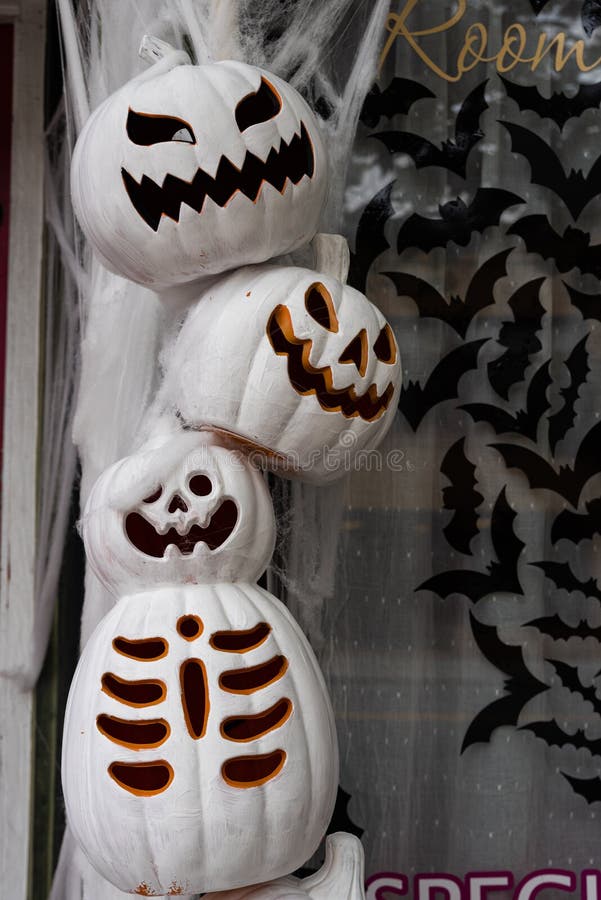 White Jack O`lantern Halloween Decorations Stock Image - Image of close ...