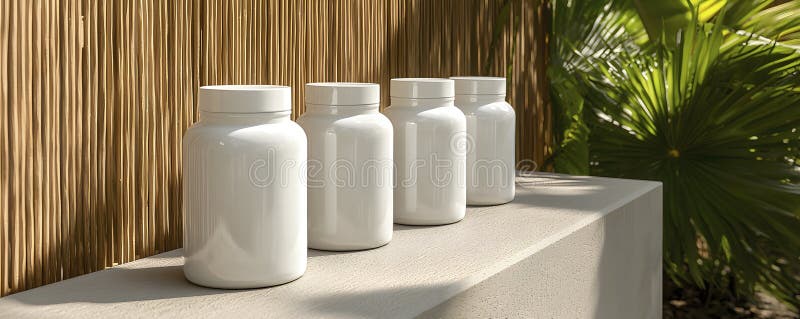 White Jars on Minimalist Display in Natural Light Stock Illustration ...