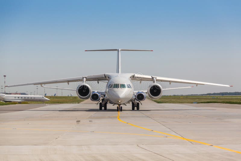 White Jet Airplane on the Runway Stock Image - Image of cockpit ...