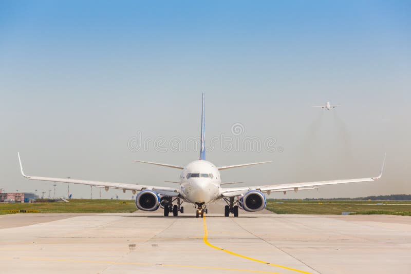 White Jet Airplane on the Runway Stock Image - Image of aviation ...