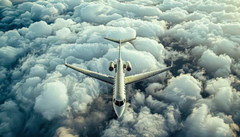 White Jet Plane is Flying through a Cloudy Sky Stock Image - Image of ...