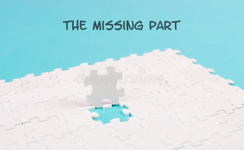 White Jigsaw on a Blue Background, the Missing Part is Standing on the ...