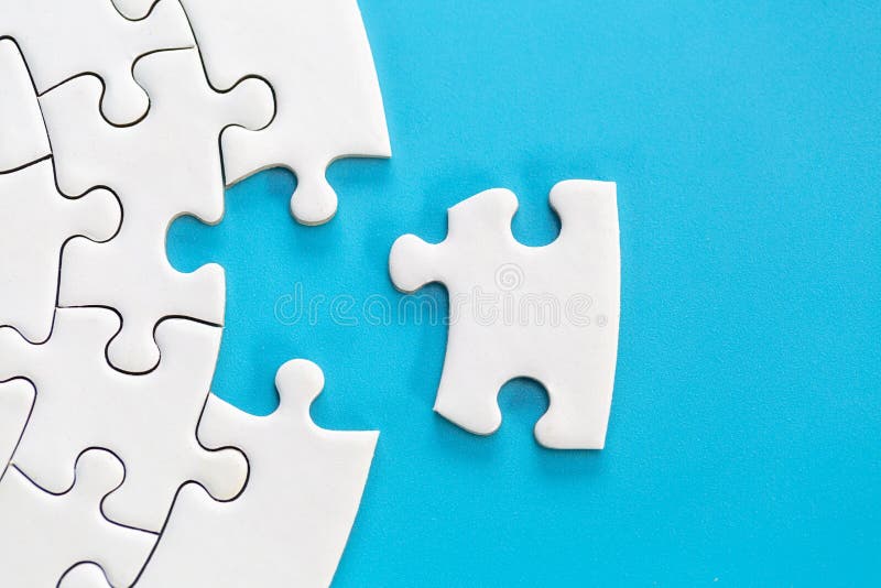 White Jigsaw Puzzle Pieces on a Blue Background. Problem Solving ...