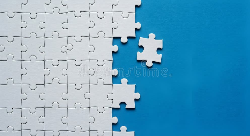 White Jigsaw Puzzle Pieces on Blue Background, Problem Solving and ...