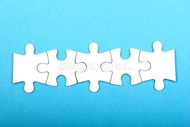 White Jigsaw Puzzle Pieces Row on Blue Background Stock Image - Image ...