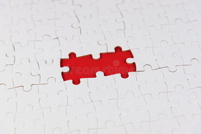 White Jigsaw Puzzle with Two Missing Pieces on Red. Blank Missing ...