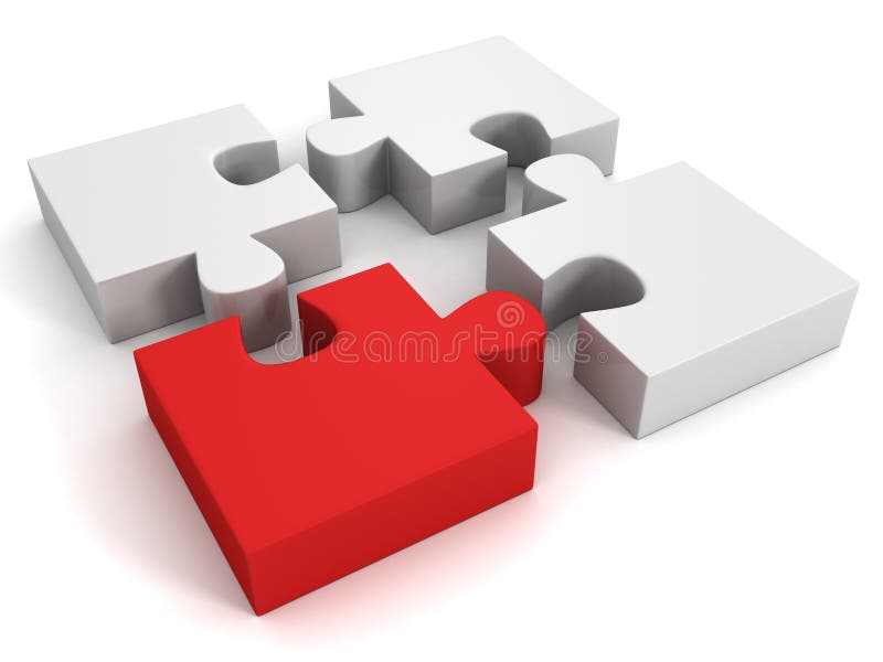 White Jigsaw Puzzles Group with One Red Individual Piece Stock ...