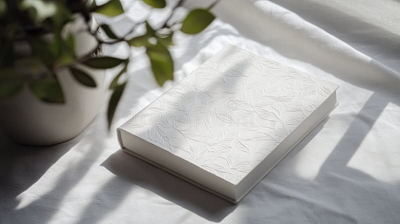 A White Journal with a Simple Embossed Design Resting on a Bright Stock ...