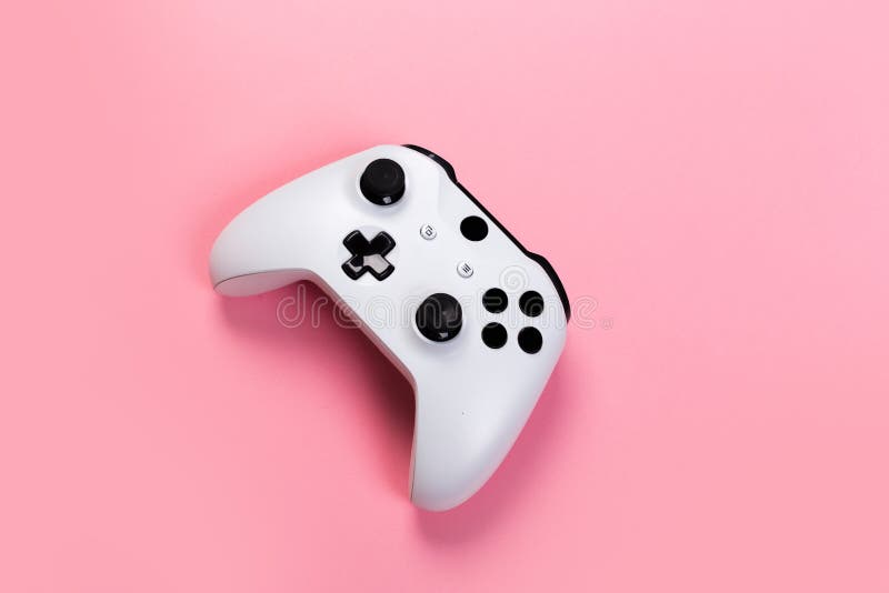 White Joystick Gamepad, Game Console on Pink and Blue Background ...