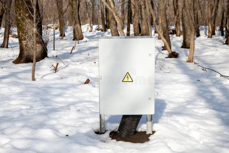Outdoor Steel Electrical Switchboards in a Park in Winter Stock Photo ...