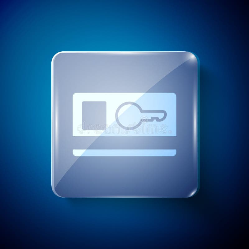 White Key Card Icon Isolated on Blue Background. Square Glass Panels ...