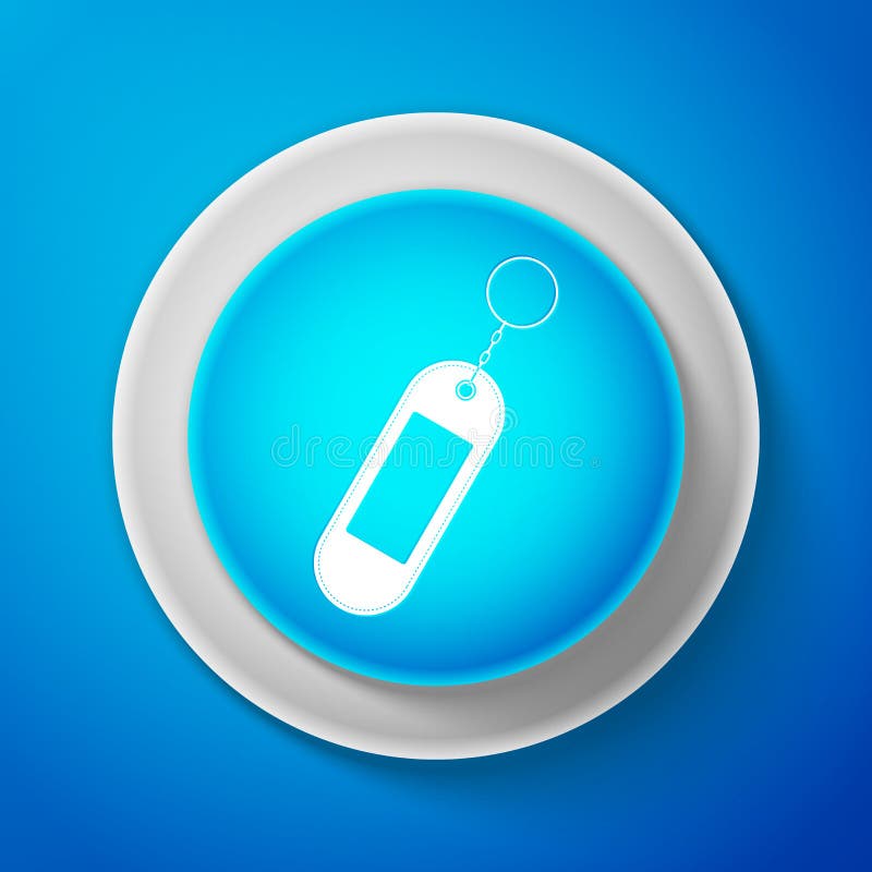 White Key Chain Icon Isolated on Blue Background. Blank Rectangular ...