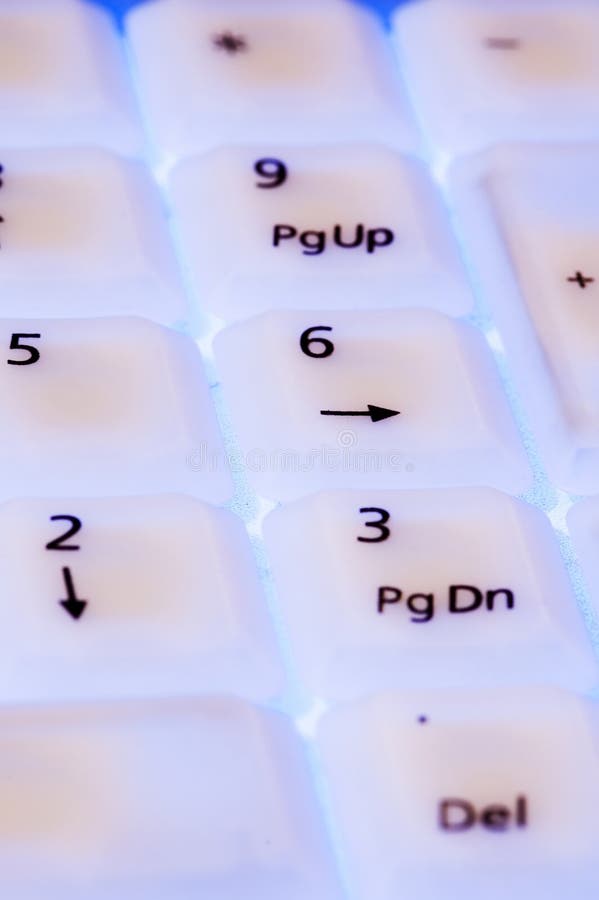 White Keyboard with Blue Light Close Up Stock Image - Image of white ...
