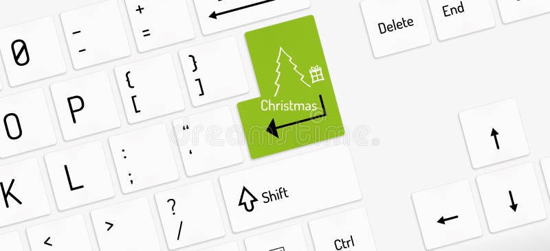 White Keyboard, Christmas Tree and Gift Stock Vector - Illustration of ...