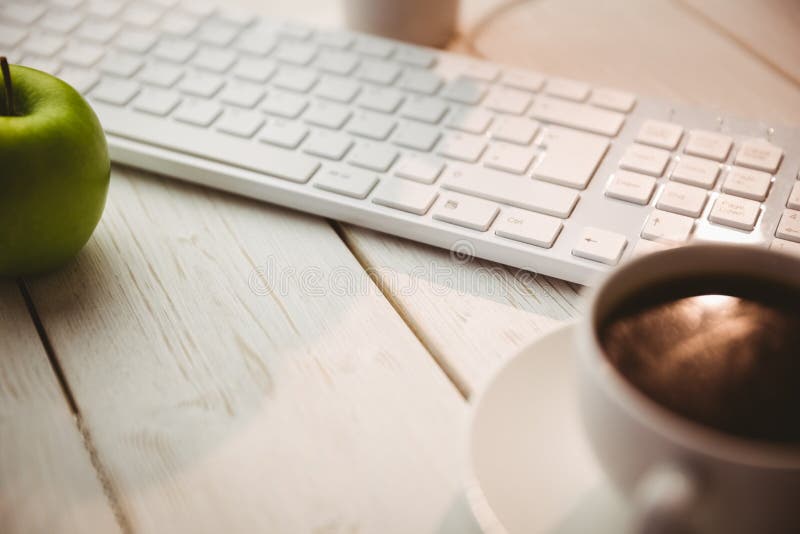 White Keyboard and Cup of Coffee Stock Image - Image of saucer, fresh ...