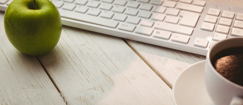 White Keyboard and Cup of Coffee Stock Photo - Image of education ...