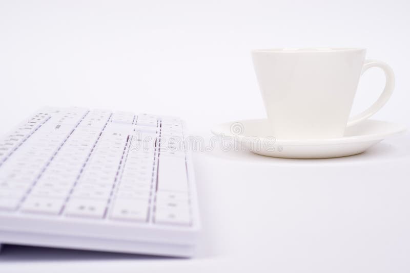 White Keyboard and Coffee Cup Stock Photo - Image of isolated, work ...
