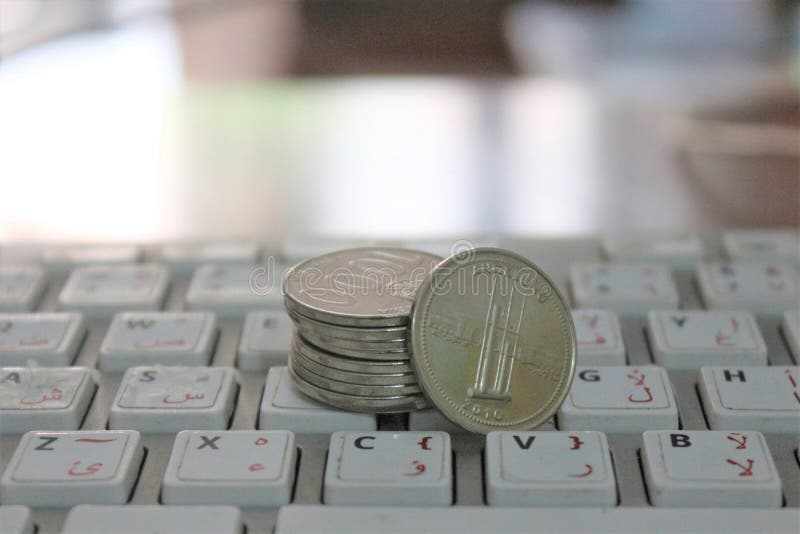 White Keyboard Image with Coins for Background Stock Photo - Image of ...