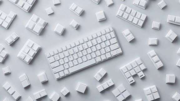 White Keyboard Keys Scattered on a Soft Gray Surface Create a ...