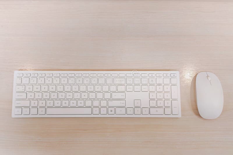 White Keyboard and Mouse on Wood Background Stock Image - Image of desk ...