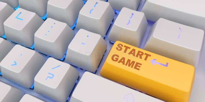 White Keyboard with Start Game Button 3d Render Image Stock ...