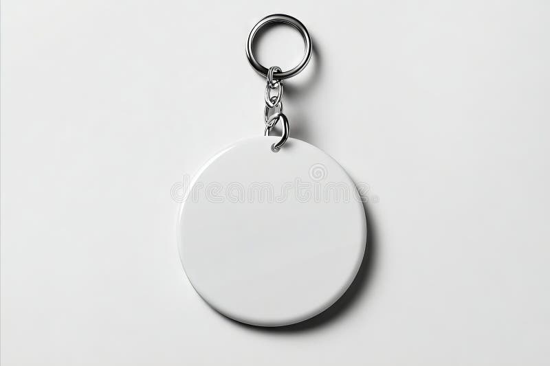 A White Keychain with a Metal Ring on a White Surface Stock Photo ...