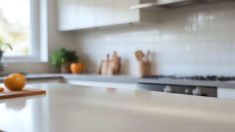 White Kitchen Countertop with a Softly Blurred Background Highlighting ...