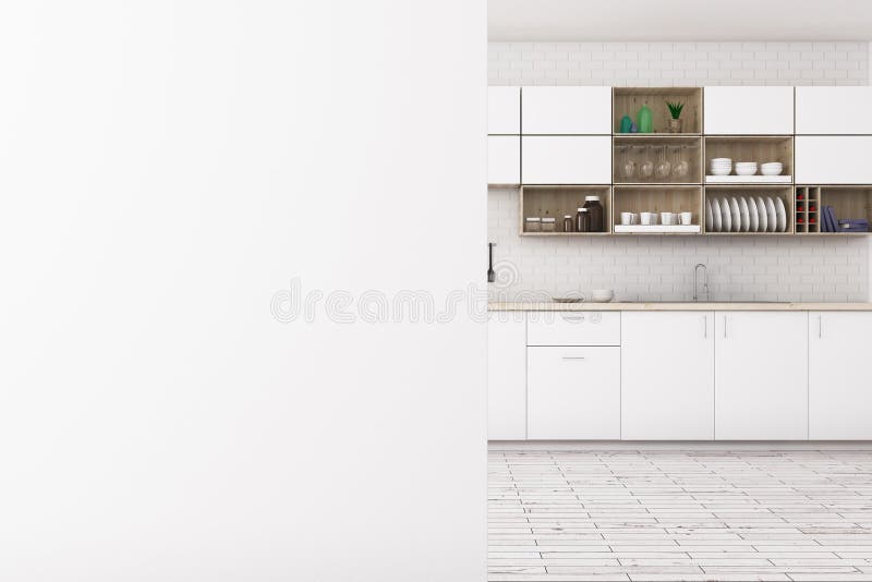 White Kitchen with Empty Banner Stock Illustration - Illustration of ...