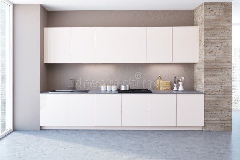 White Kitchen Interior, Front View Stock Illustration - Illustration of ...