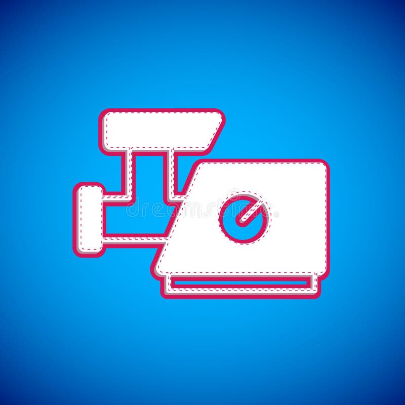 White Kitchen Meat Grinder Icon Isolated on Blue Background. Vector ...