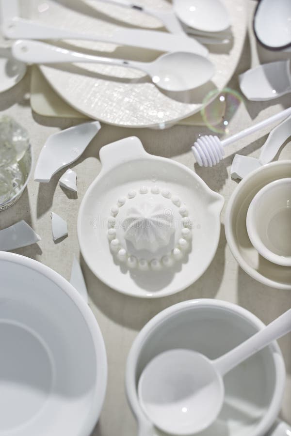 White Kitchen Plates Pots Cutlery Stock Photo - Image of kitchenware ...