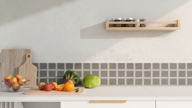 A White Kitchen Tabletop with Decors, Modern Style Kitchen Room or ...