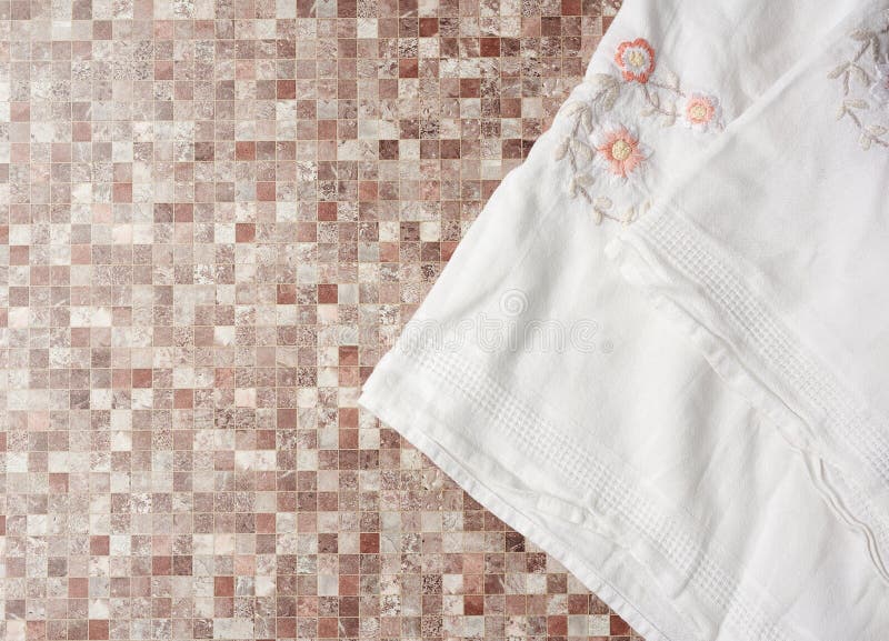 White Kitchen Towel on a Kitchen Brown Surface, Top View Stock Image ...